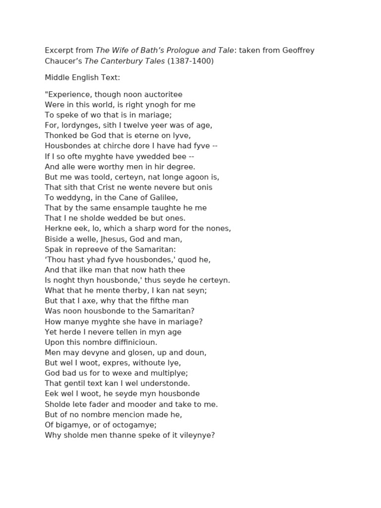 The Wife of Bath_Prologue_Middle and Modern English (1) | PDF