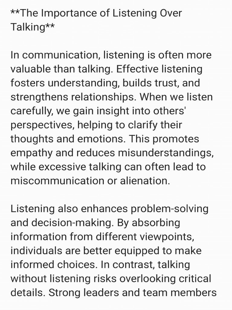 Importance of Listing Over Speaking | PDF