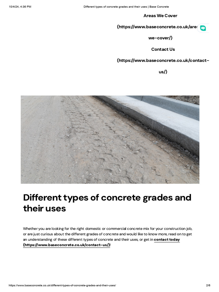 Different Types of Concrete Grades and Their Uses - Base Concrete | PDF