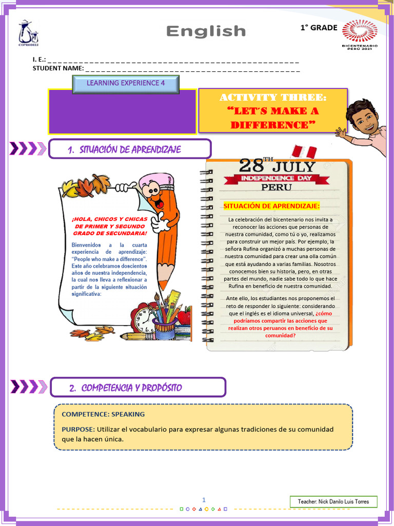 1°Sec. - Act. 3-EXP. 4 - INGLÉS | PDF