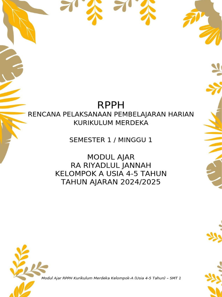 RPPH Kurmer Kelompok A Minggu Ke 1 | PDF | Language Arts & Discipline
