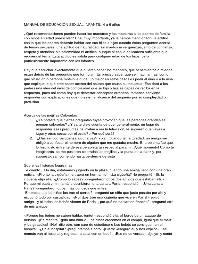 Boseto MANUAL DE EDUCACIÓN SEXUAL INFANTIL 4 A 6 Años | PDF