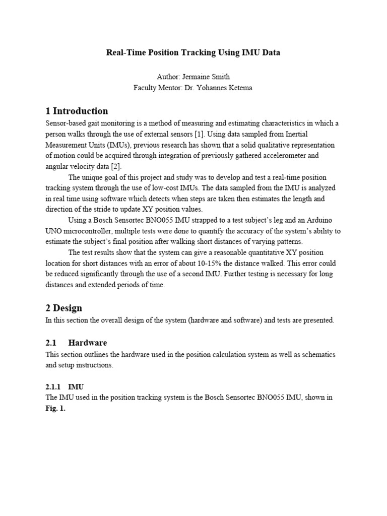 Real-Time Position Tracking Using IMU Data | PDF