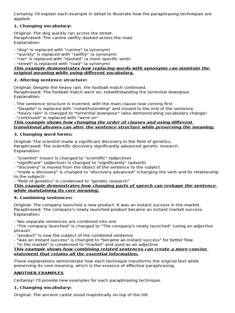 Paraphrase Examples | PDF