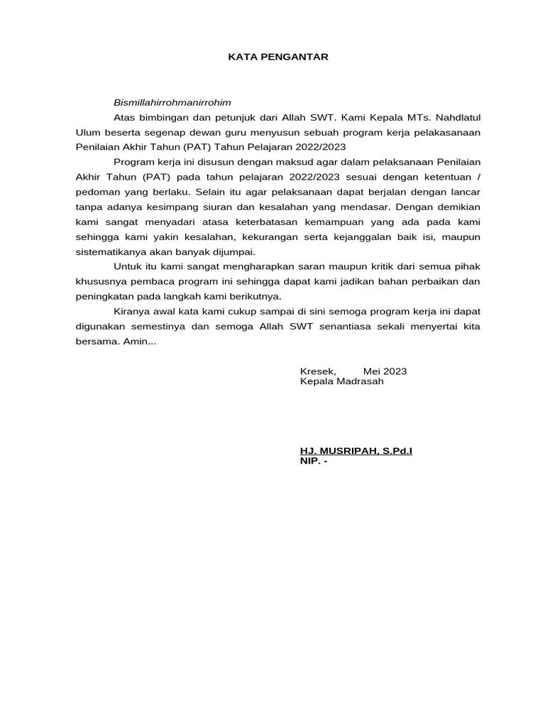 Program Kerja PAT 2023 | PDF