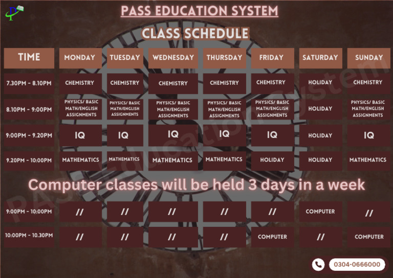 Green Botanical Weekly Class Schedule | PDF
