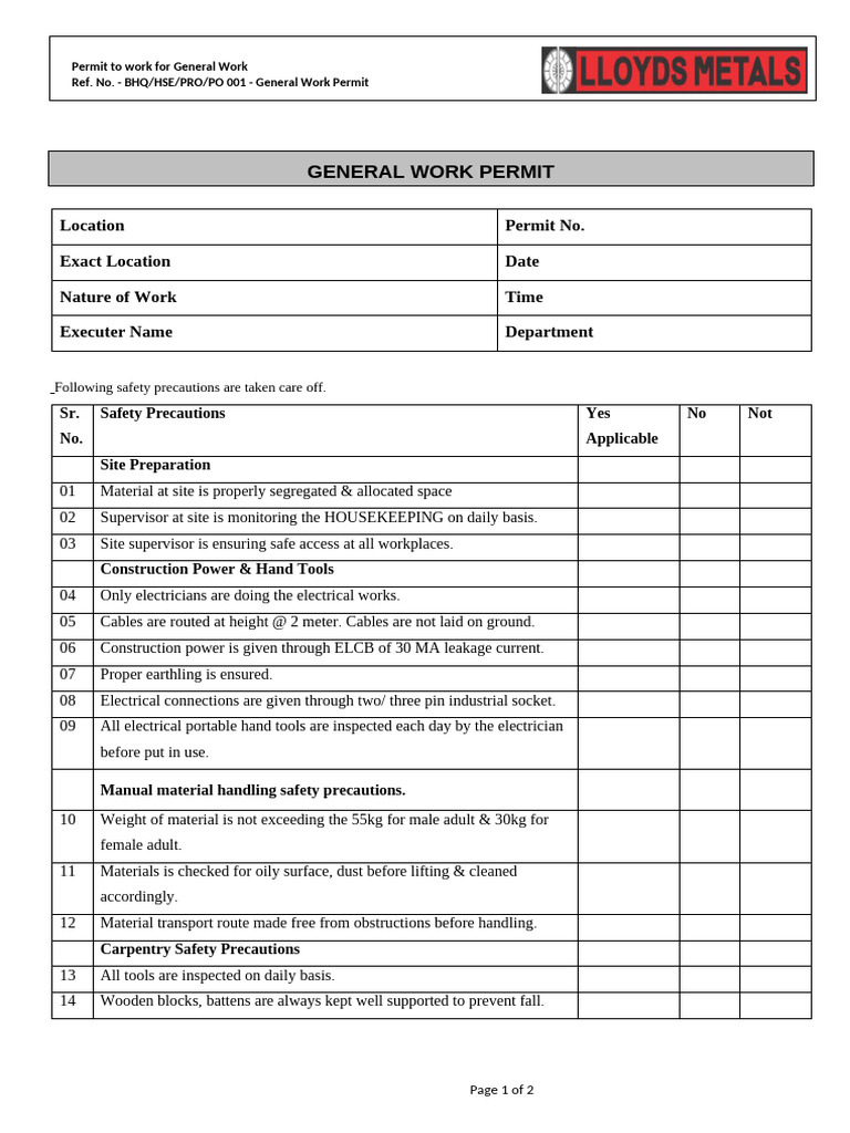 1. General Work permit | PDF