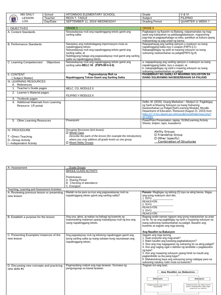 DLL Q1 W6 Day3 Filipino | PDF