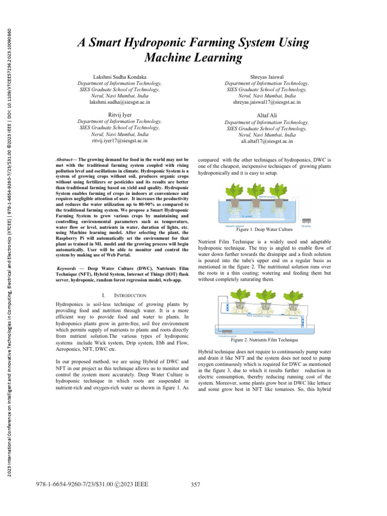 A Smart Hydroponic Farming System Using Machine Learning | PDF