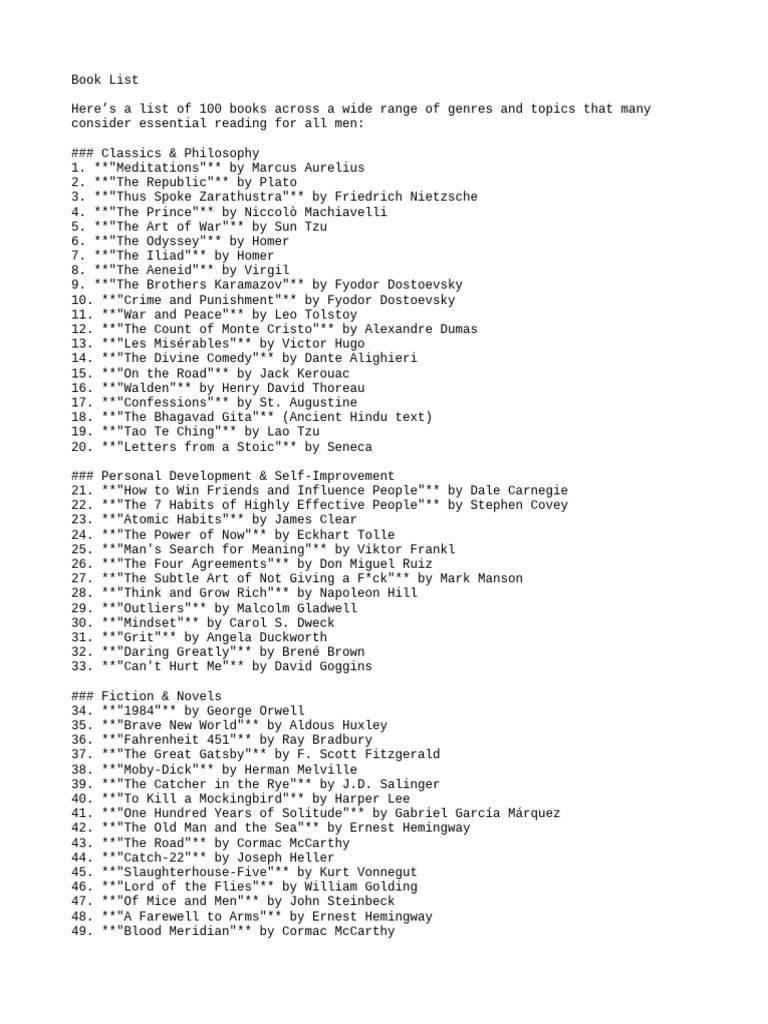 Book List For Men | PDF