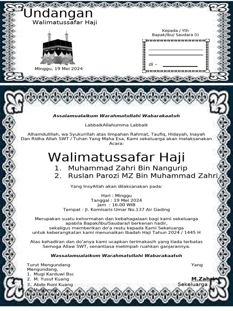 Undangan Walimatussafar Haji 2024 | PDF