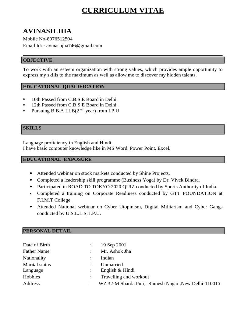 Avinash Jha CV . | PDF