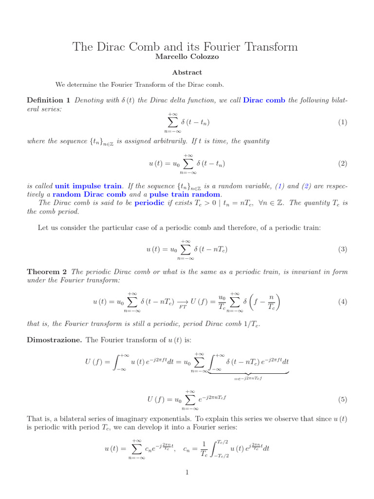 The Dirac Comb and Its Fourier Transform | PDF