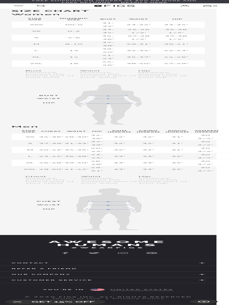 Sizing Chart (Body Measurements)– FIGS | PDF