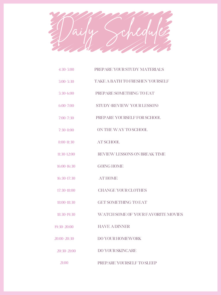 Daily Schedule PDF | PDF | Wellness | Lifestyle