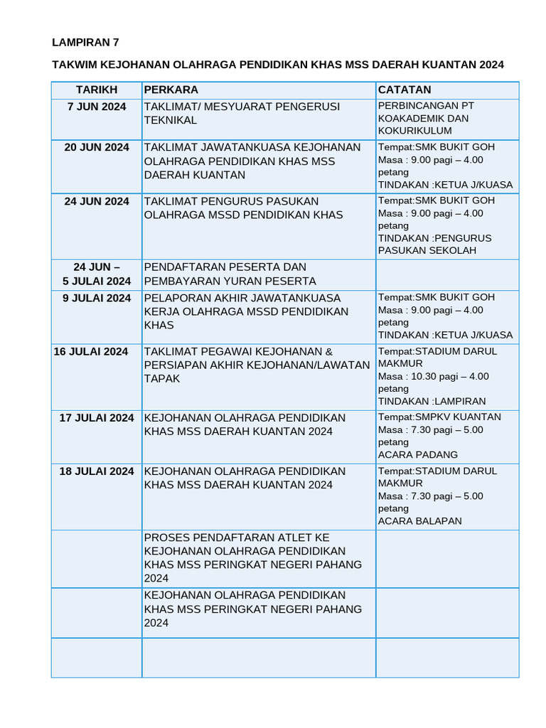 LAMPIRAN 7-TAKWIM KEJOHANAN | PDF