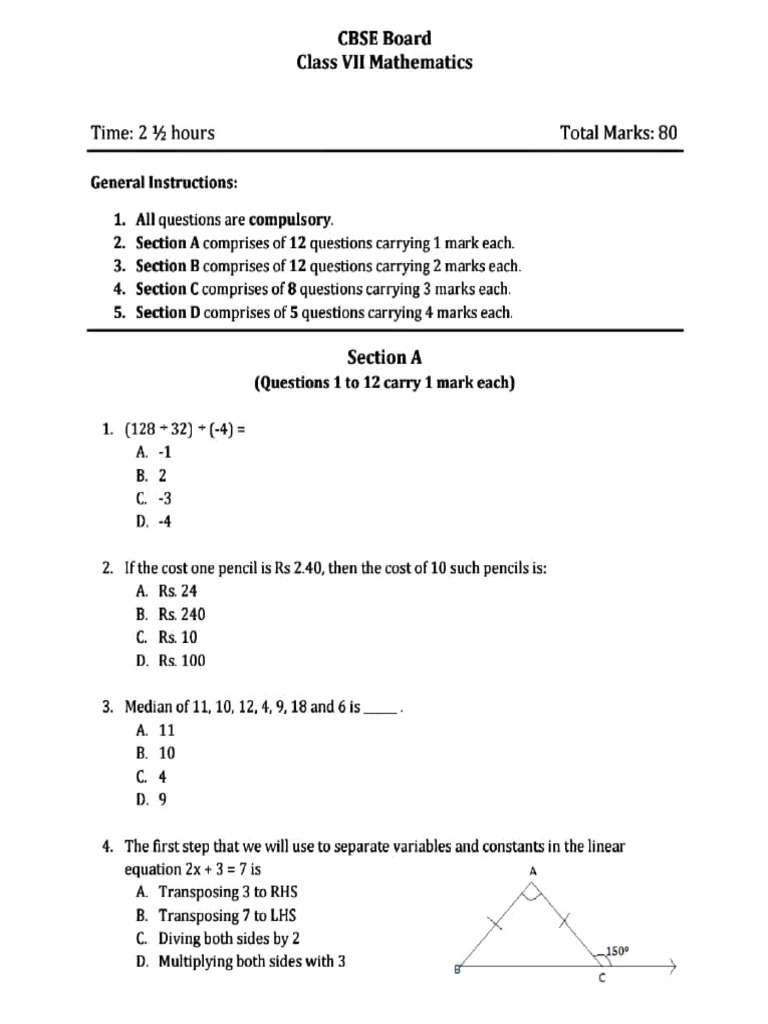 Worksheet 1 - Maths 7th. Class | PDF