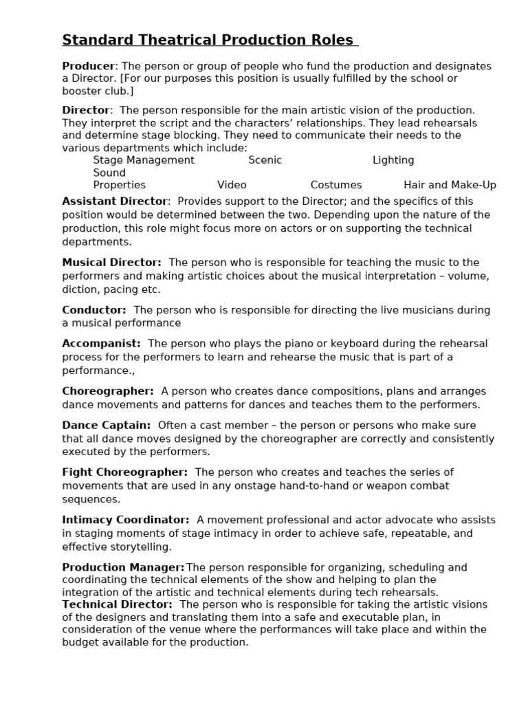 Theatrical Production Roles | PDF