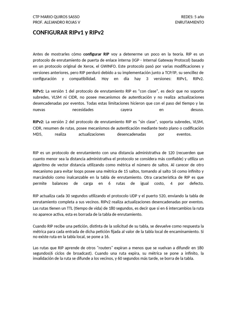 Configurar Ripv1 Y Ripv2 | PDF
