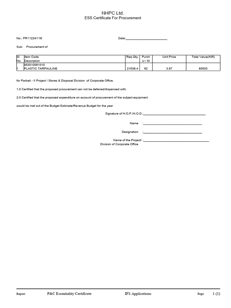 ESS Certificate | PDF