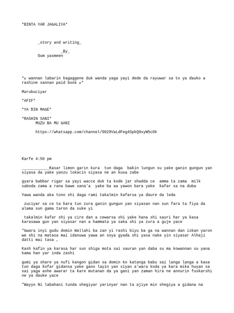 BINTA YAR JAGALIYA COMPLETE Oum Yasmmeen | PDF