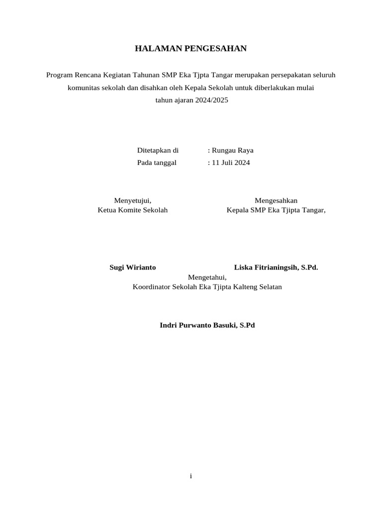 Halaman Pengesahan RKT Liska 23-24 | PDF