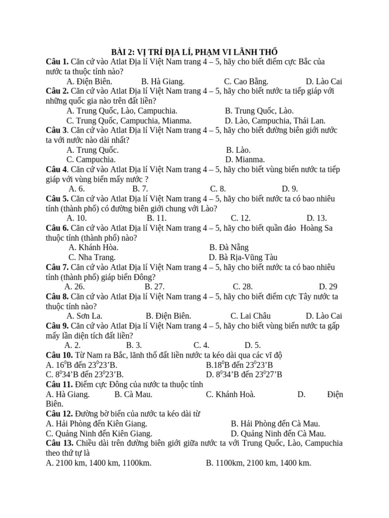 ôn tập gk1 địa lớp 12 (cô hằng) | PDF