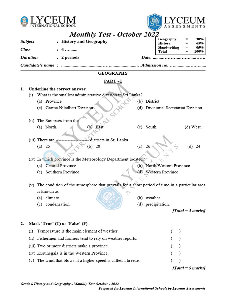 Grade 6 History and Geography | PDF