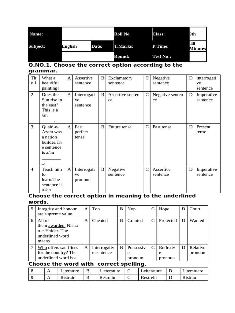 English Translation and Grammar Test | PDF | Language Mechanics ...