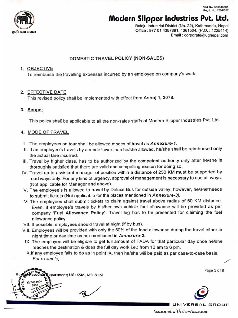 Domestic Travel Policy | PDF