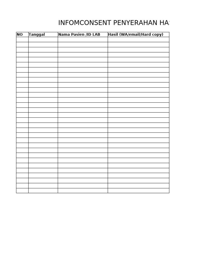 Infomconsent Penyerahan Hasil Lab: NO Tanggal Nama Pasien /ID LAB Hasil ...