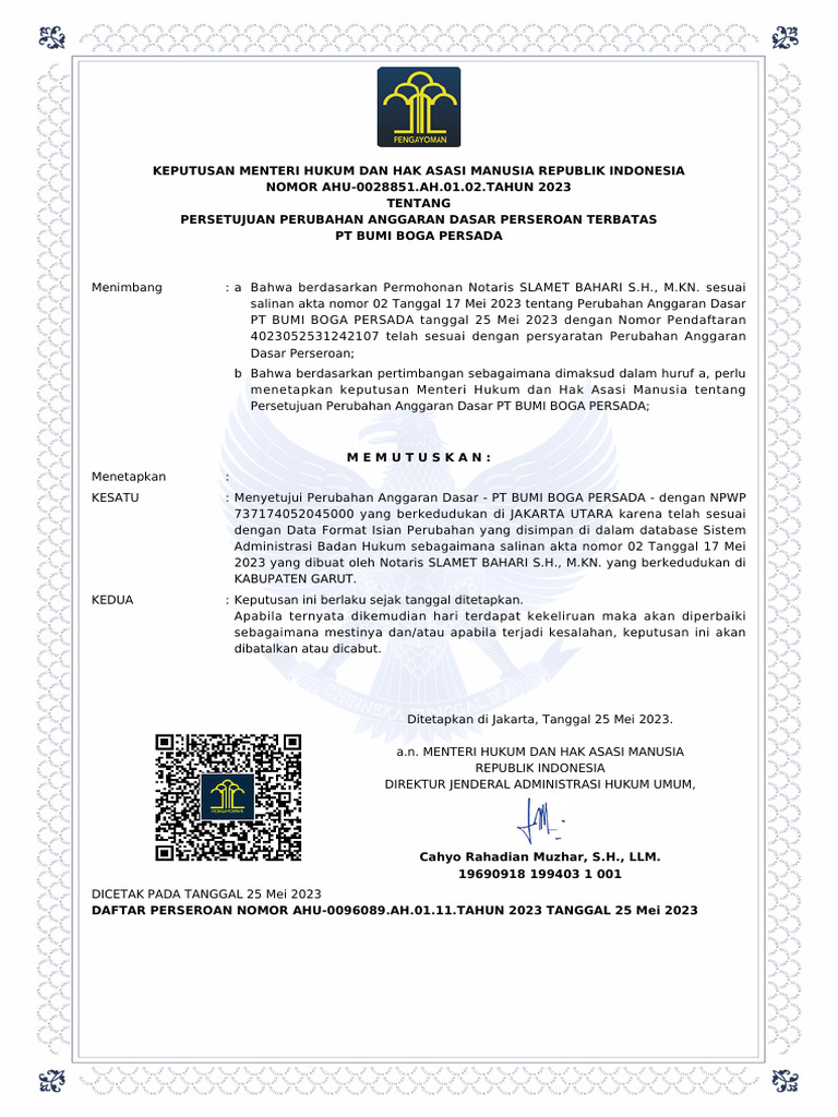 SK PT. BUMI BOGA PERSADA | PDF