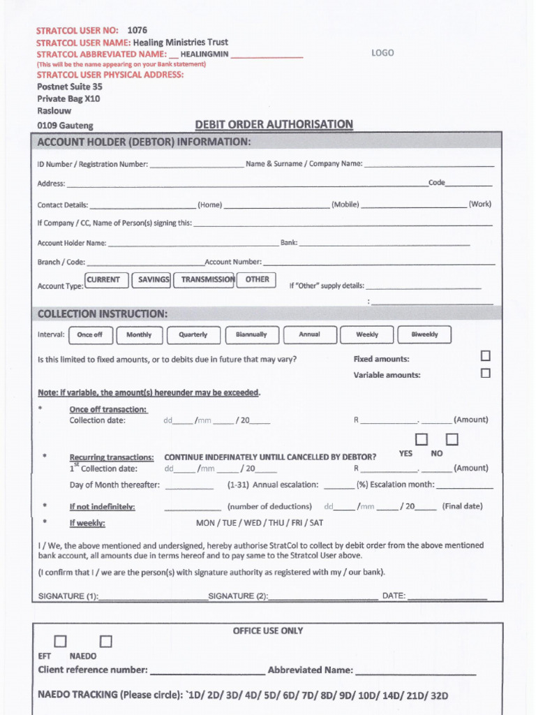 Debit Order Form | PDF