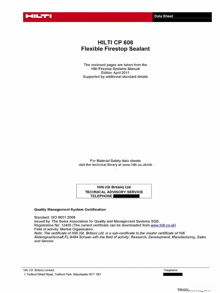 TRI000000002 - Hilti Data Sheets For CP 606 and CF125 Firestop Products | PDF