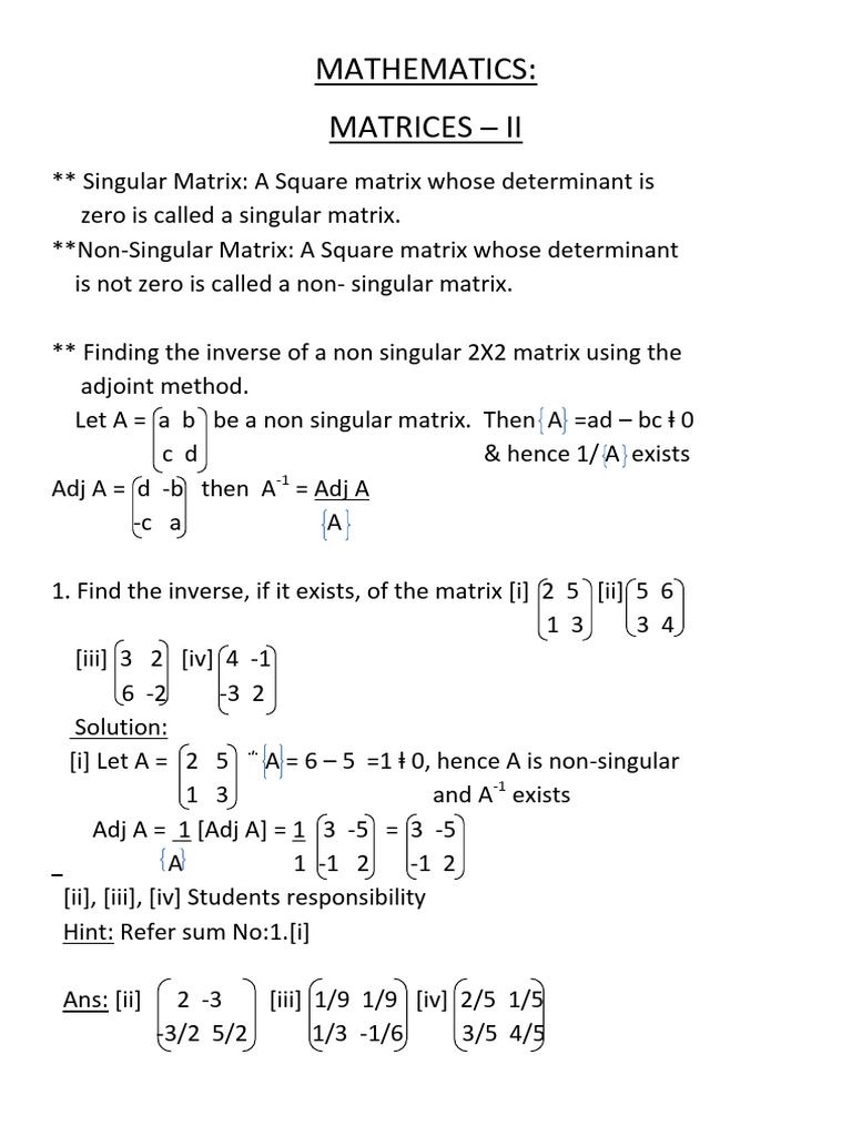 Matrices - II | PDF