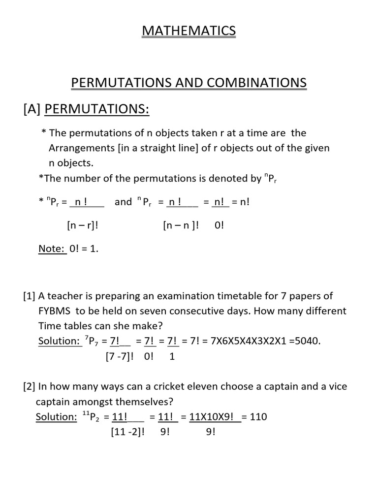 Permutations and Combinations | PDF