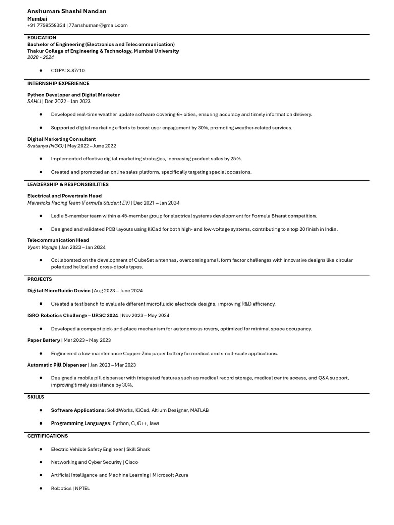 Anshuman Resume 2 | PDF