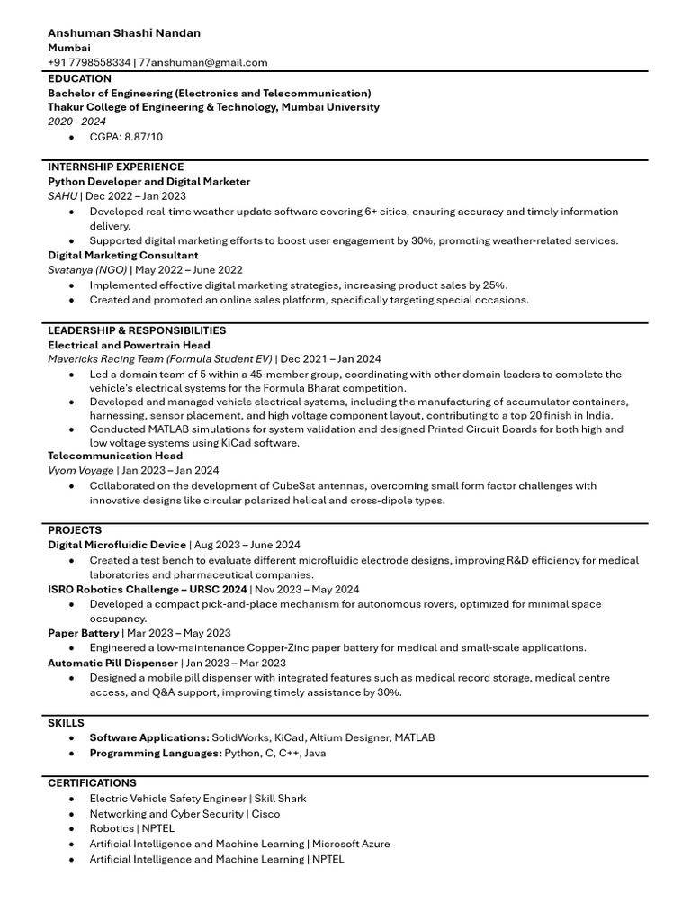 Anshuman Resume 1 | PDF