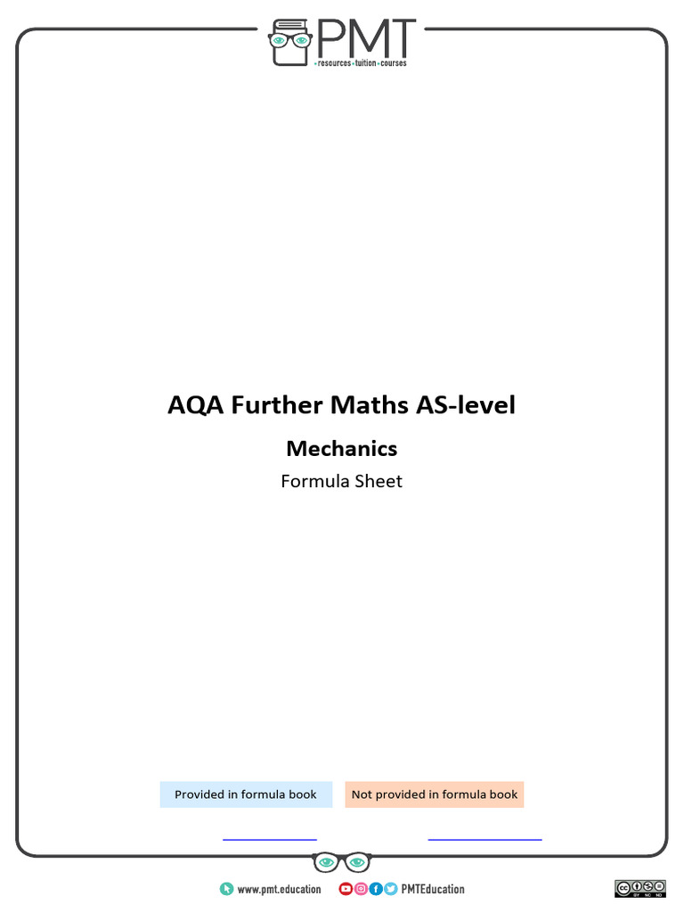 Mechanics as-level Formula Sheet | PDF