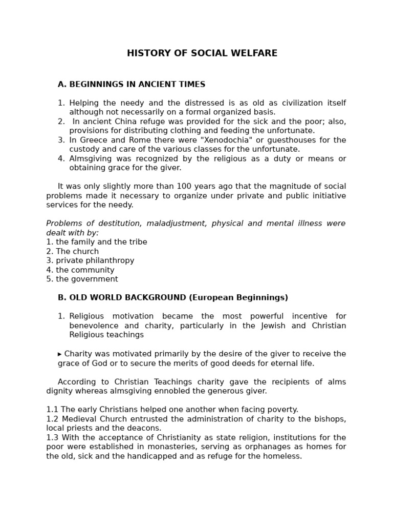 HISTORY of SOCIAL WELFARE | PDF | Welfare