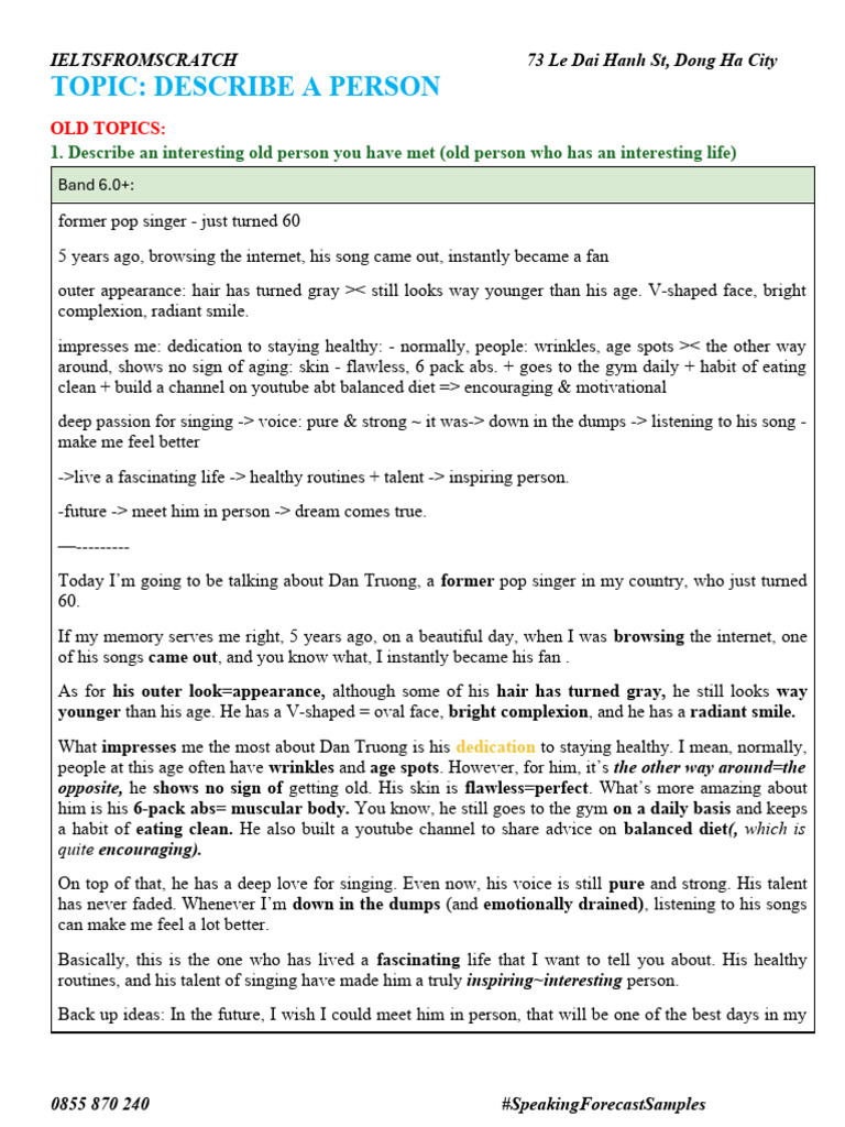 TOPIC SPEAKING PART 2: DESCRIBE A PERSON | PDF