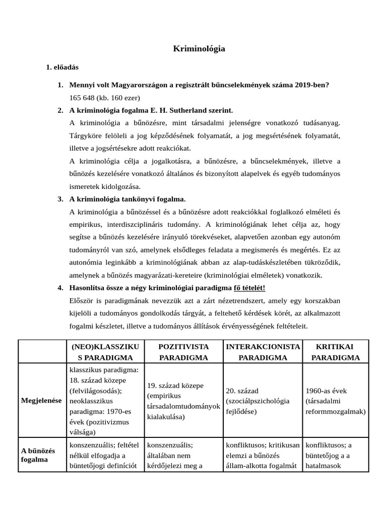 Kriminológia Kérdések | PDF