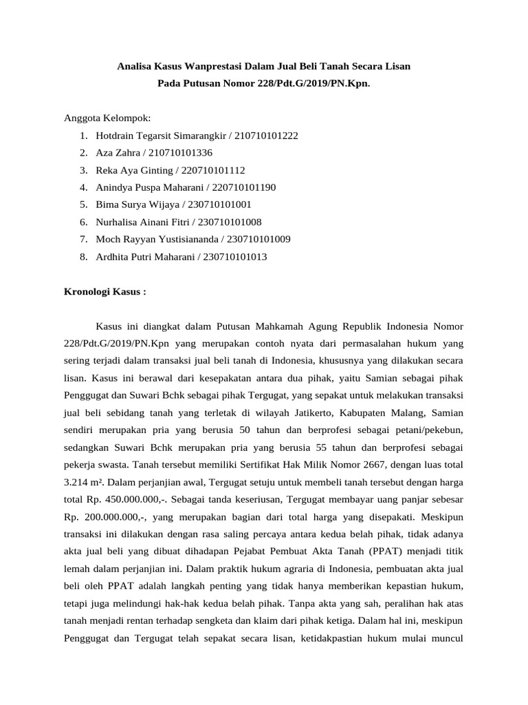 Tugas Hukum Perikatan Menganalisis Suatu Perjanjian - Kelompok 1 | PDF