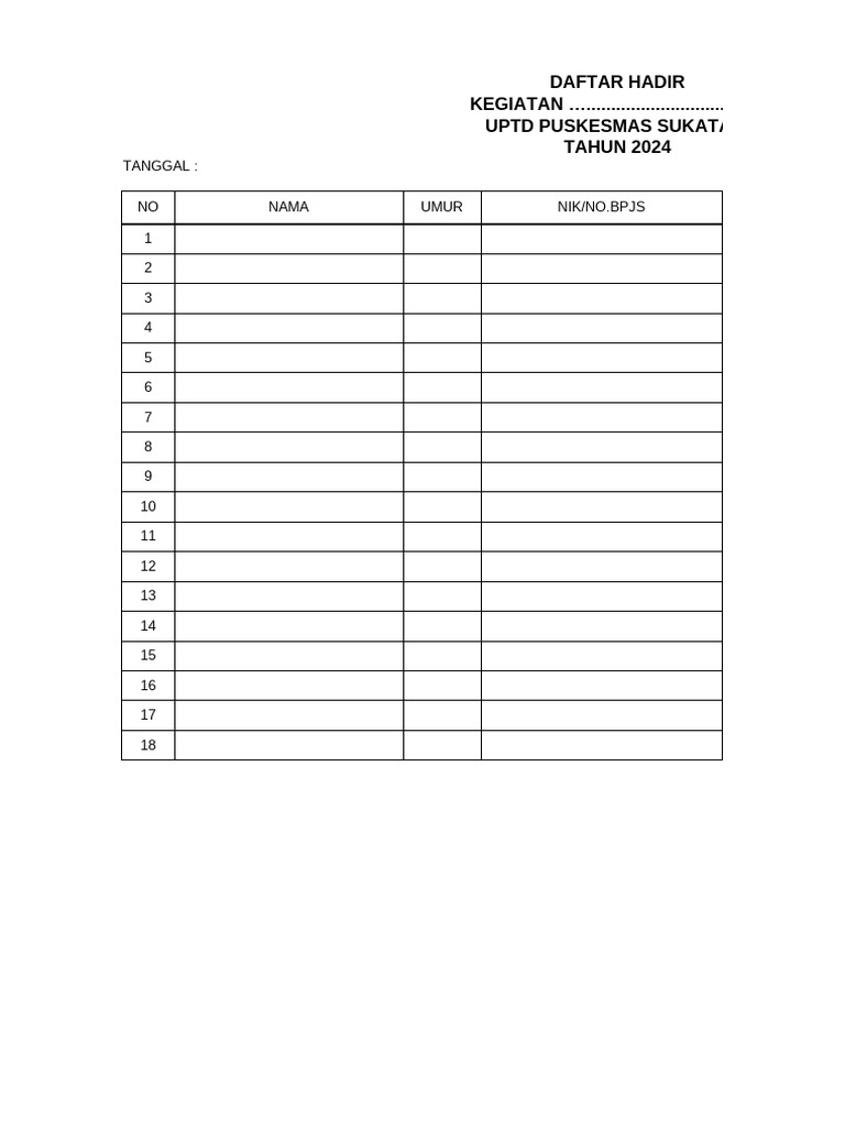 Format Daftar Hadir Kegiatan | PDF