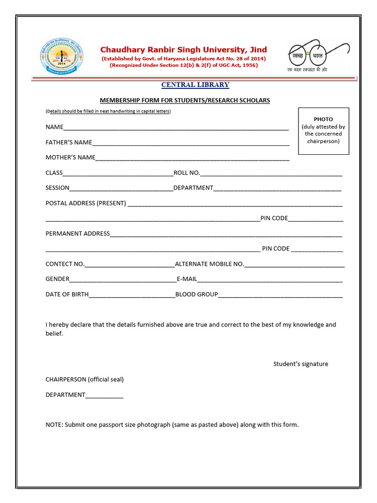 Membership Form for Students | PDF