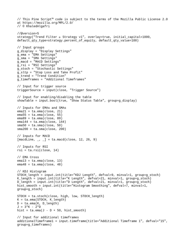 Pine Script™ Code Trend Strategy V1 | PDF