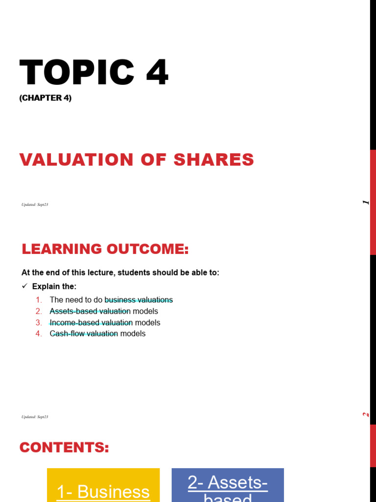 Topic 4 - Valuation of Shares - 240507 - 193818 | PDF | Valuation ...