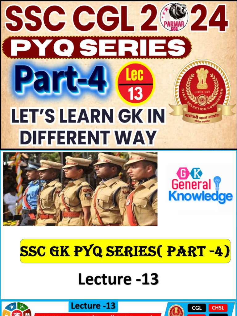 Lecture - 13 (SSC GK Pyq Part - 4) | PDF