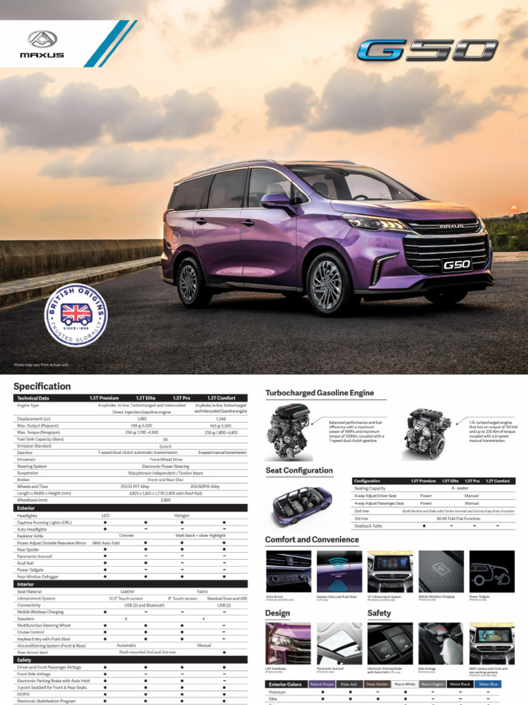 Maxus G50 Spec Sheet | PDF