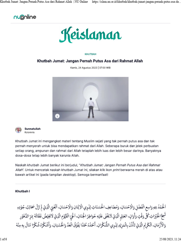 Khutbah Jumat - Jangan Berputus Asa Dari Rahmat Allah | PDF